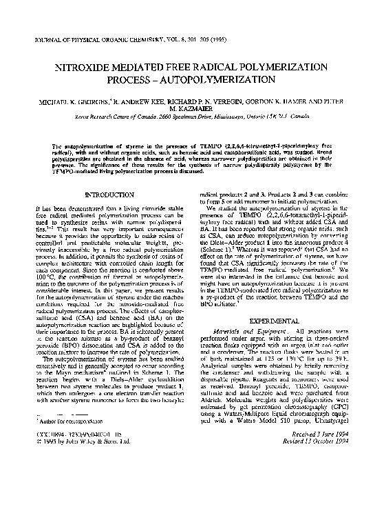 (PDF) Nitroxide mediated free radical polymerization process - autopolymerization