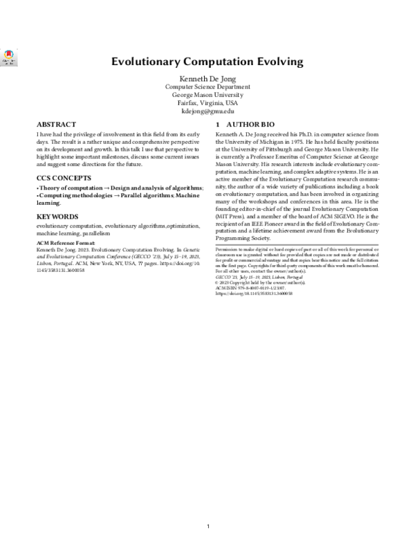 (PDF) Evolutionary Computation Evolving