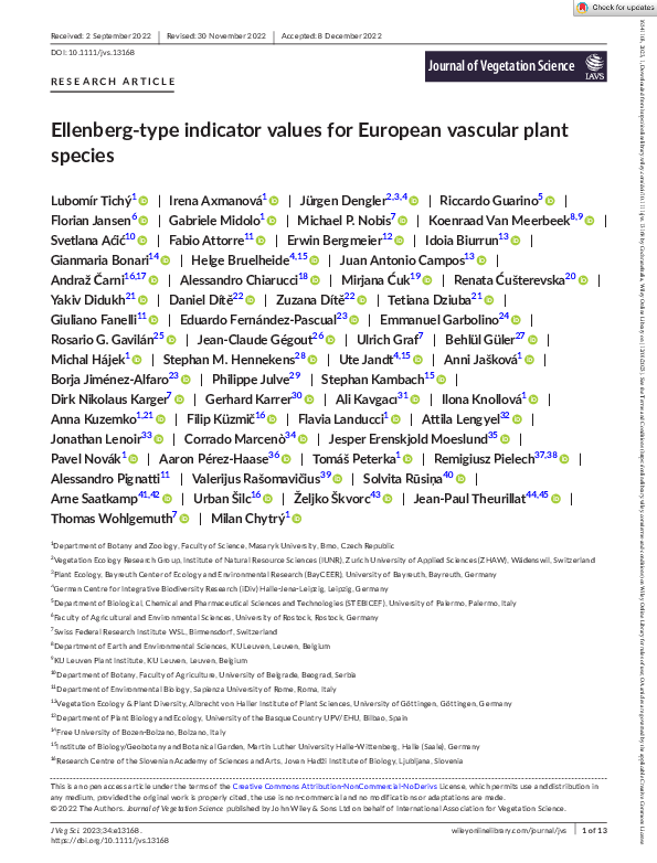 (PDF) Ellenberg-type indicator values for European vascular plant species