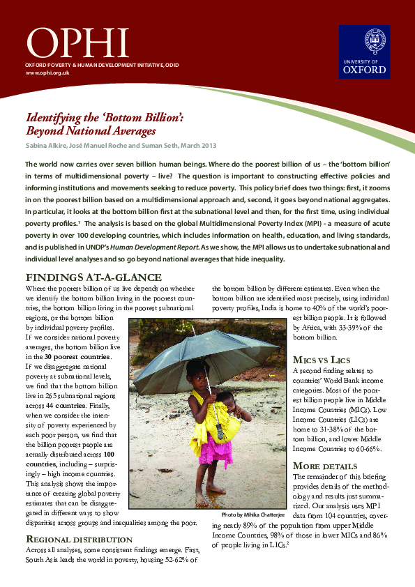 (PDF) Identifying the 'Bottom Billion': Beyond National Averages