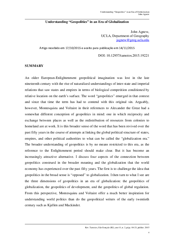 (PDF) Understanding “Geopolitics” in an Era of Globalization