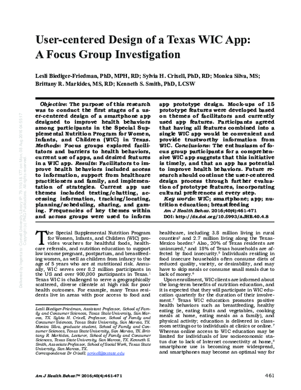 (PDF) User-centered Design of a Texas WIC App: A Focus Group Investigation