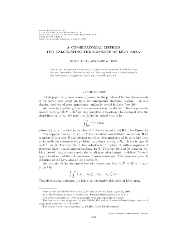 (PDF) A combinatorial method for calculating the moments of Lévy area