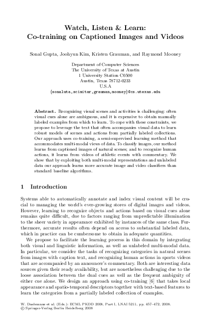 (PDF) Watch, Listen Learn: Co-training on Captioned Images and Videos ...