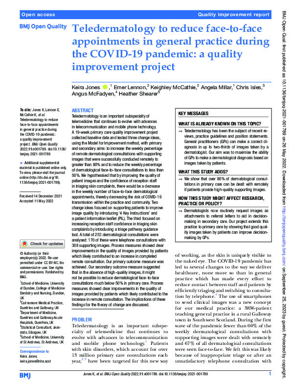 (PDF) Teledermatology to reduce face-to-face appointments in general ...