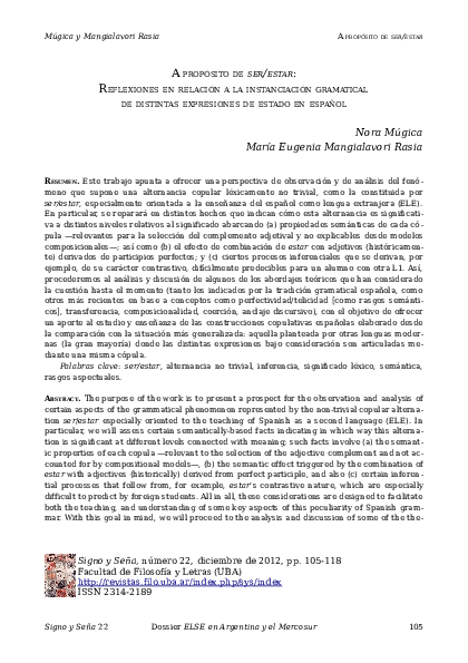 (PDF) A propósito de ser/estar: Reflexiones en relación a la ...