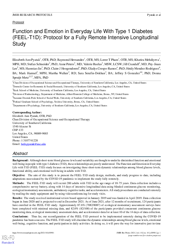 (PDF) Function and Emotion in Everyday Life With Type 1 Diabetes (FEEL ...