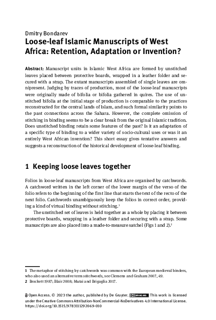 (PDF) Loose-leaf Islamic Manuscripts of West Africa: Retention ...