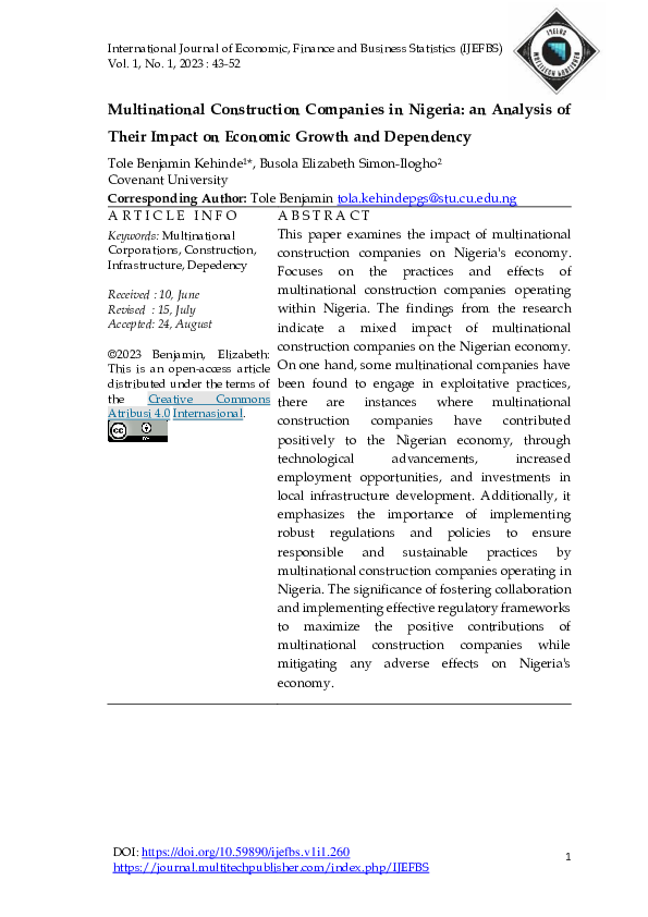 (PDF) Multinational Construction Companies in Nigeria: An Analysis of ...