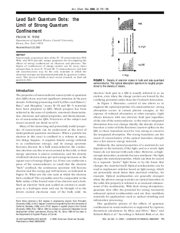 (PDF) Lead Salt Quantum Dots: the Limit of Strong Quantum Confinement