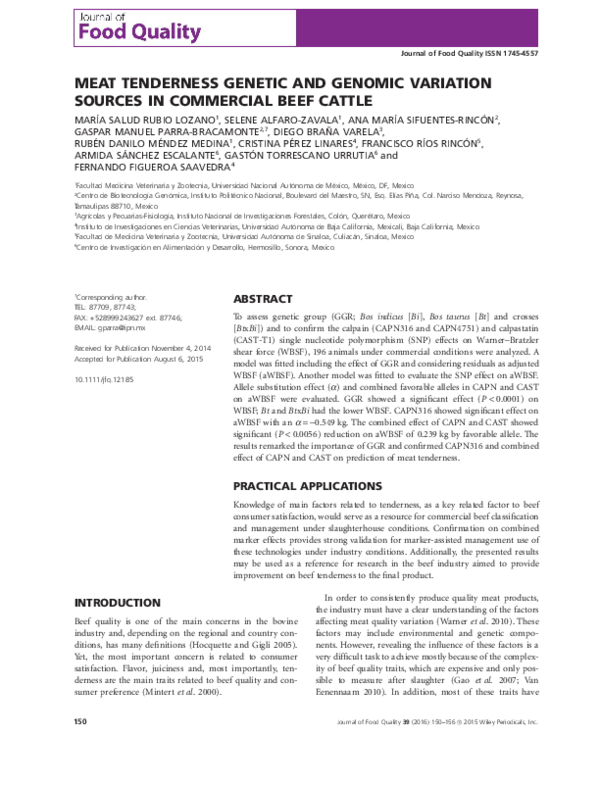 (PDF) Meat Tenderness Genetic and Genomic Variation Sources in ...