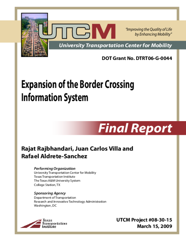 (PDF) Expansion of the Border Crossing Information System | Juan Carlos ...