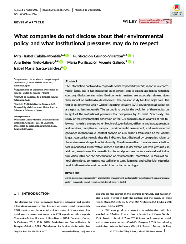 (PDF) What companies do not disclose about their environmental policy ...