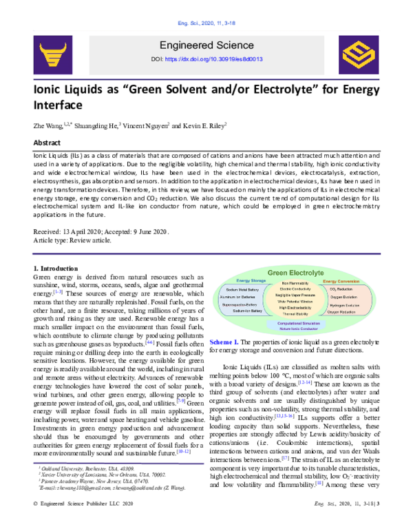 (PDF) Ionic Liquids as “Green Solvent and/or Electrolyte” for Energy Interface