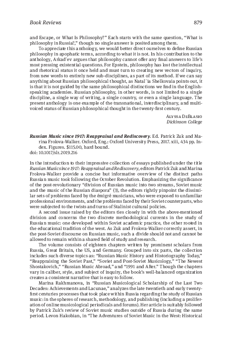 (PDF) Russian Music since 1917: Reappraisal and Rediscovery. Ed ...