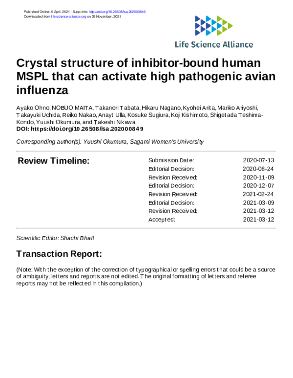 (PDF) Crystal structure of inhibitor-bound human MSPL that can activate ...
