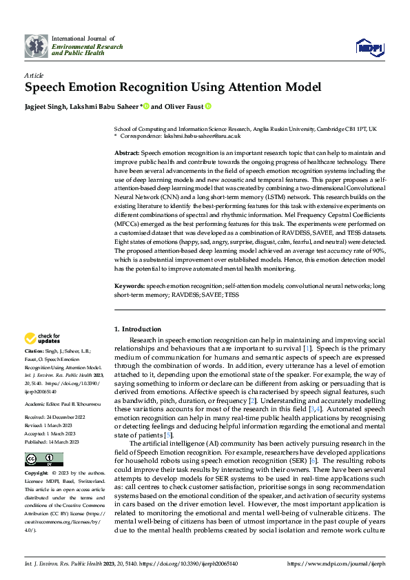 (PDF) Speech Emotion Recognition Using Attention Model