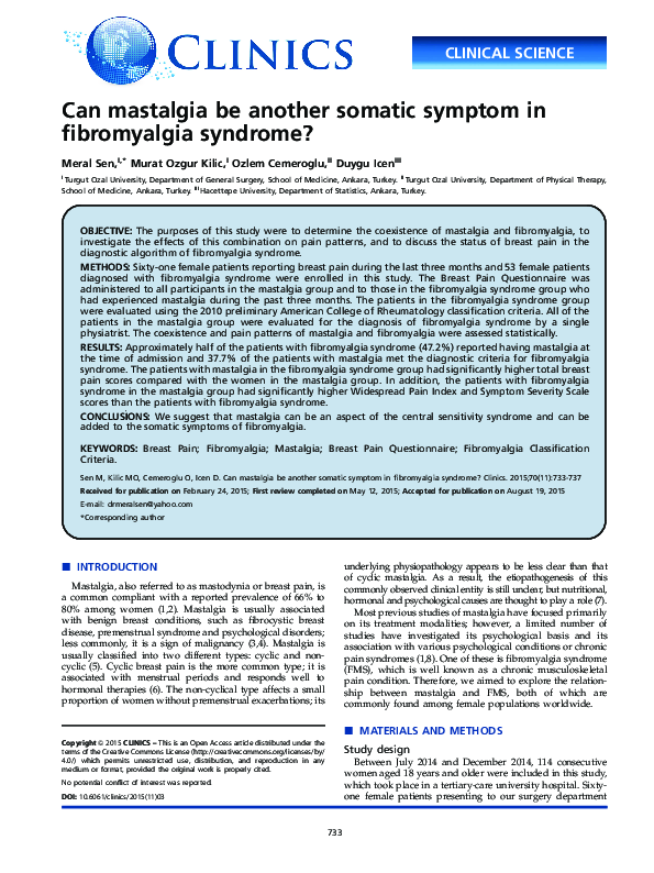 (PDF) Can mastalgia be another somatic symptom in fibromyalgia syndrome?