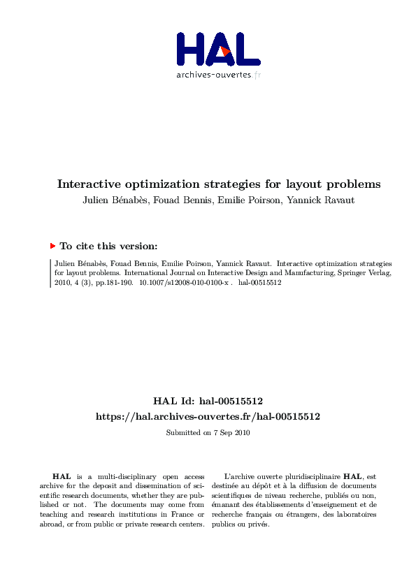 (PDF) Interactive optimization strategies for layout problems