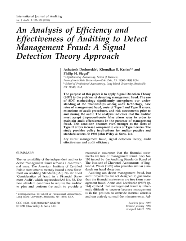 Pdf An Analysis Of Efficiency And Effectiveness Of Auditing To Detect