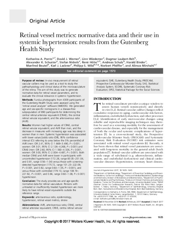 (PDF) Retinal vessel metrics: normative data and their use in systemic hypertension: results ...