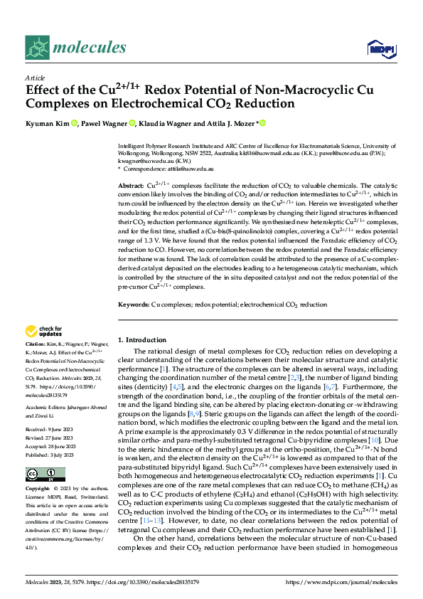 (PDF) Effect of the Cu2+/1+ Redox Potential of Non-Macrocyclic Cu Complexes on Electrochemical ...