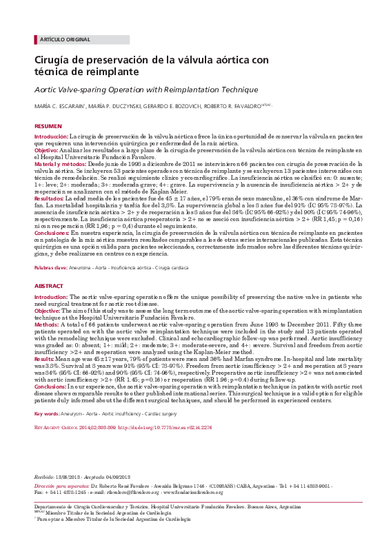 (PDF) Aortic Valve-sparing Operation with Reimplantation Technique