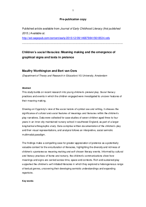 (PDF) Children’s social literacies: Meaning making and the emergence of ...