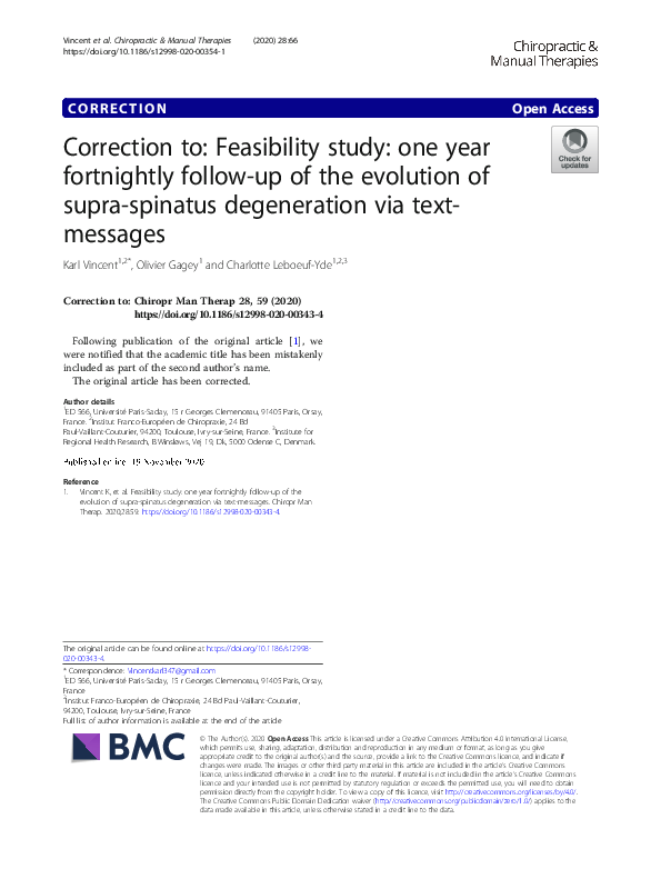(PDF) Correction to: Feasibility study: one year fortnightly follow-up ...