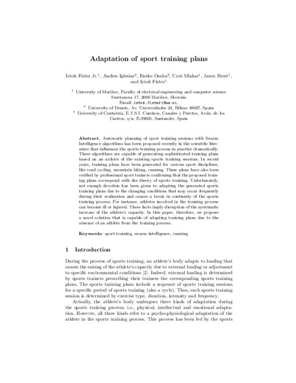 (PDF) Adaptation of sport training plans
