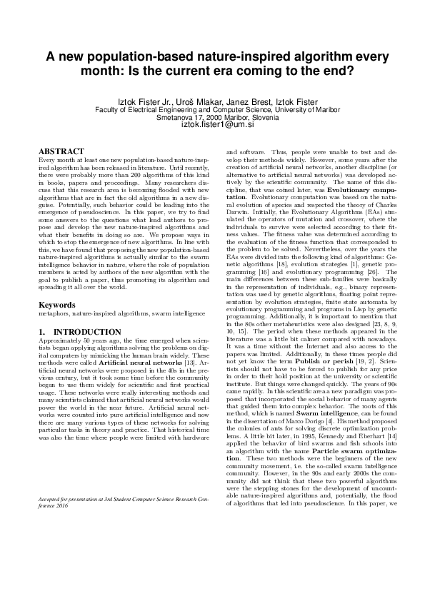 Pdf A New Population Based Nature Inspired Algorithm Every Month Is The Current Era Coming 0935