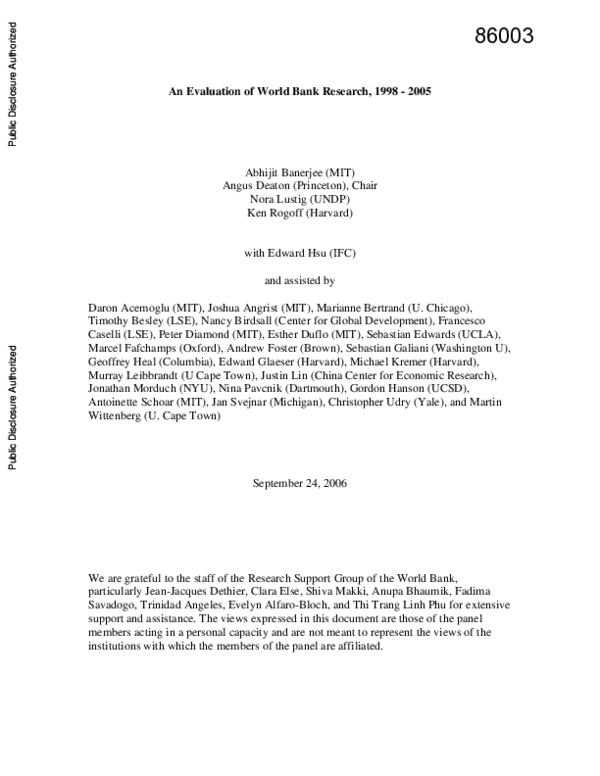 (PDF) An Evaluation of World Bank Research, 1998 - 2005