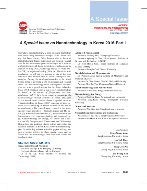 (PDF) A Special Issue on Nanotechnology in Korea 2016-Part 2