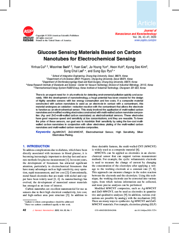 Pdf Glucose Sensing Materials Based On Carbon Nanotubes For