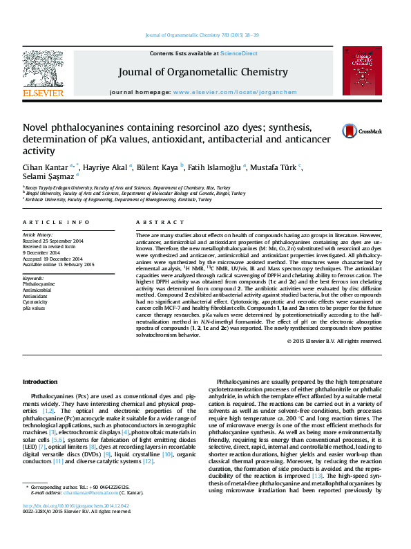 (PDF) Novel phthalocyanines containing resorcinol azo dyes; synthesis, determination of pKa ...