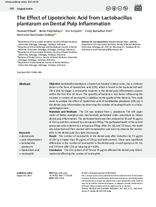 (PDF) The Effect of Lipoteichoic Acid from Lactobacillus plantarum on Dental Pulp Inflammation