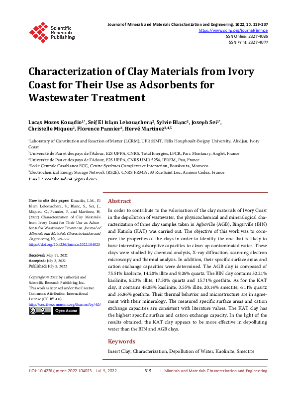 (PDF) Characterization of Clay Materials from Ivory Coast for Their Use ...