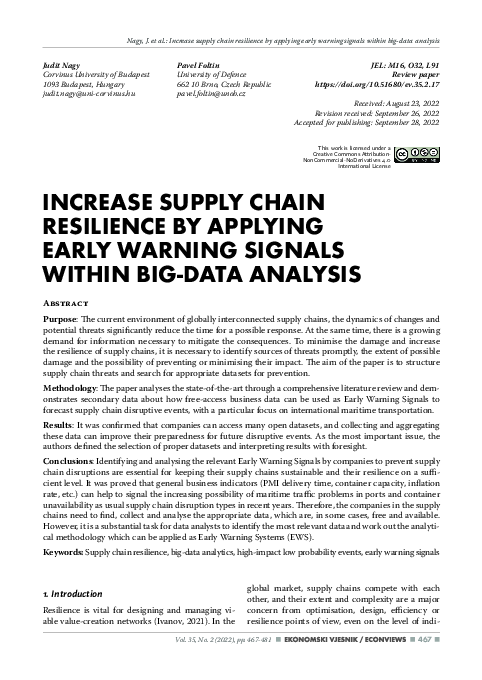 (PDF) Increase supply chain resilience by applying early warning signals within big-data analysis