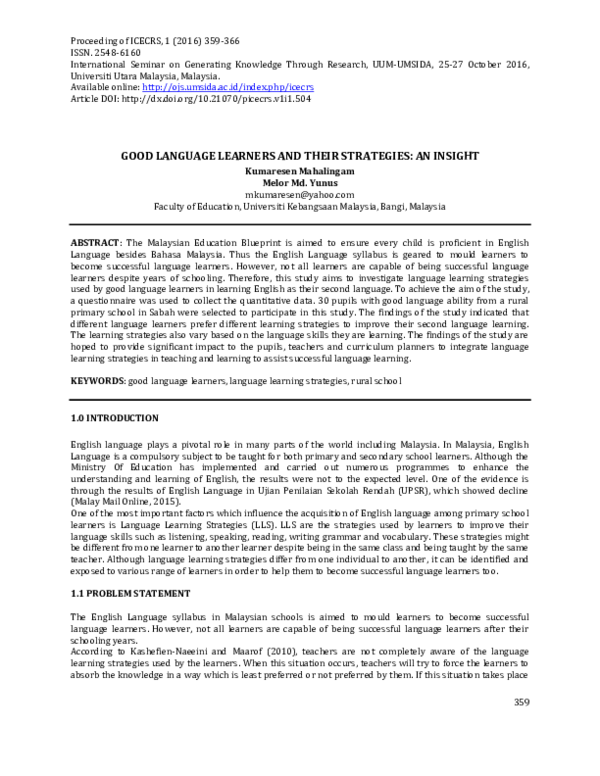(PDF) Good Language Learners and Their Strategies: An Insight