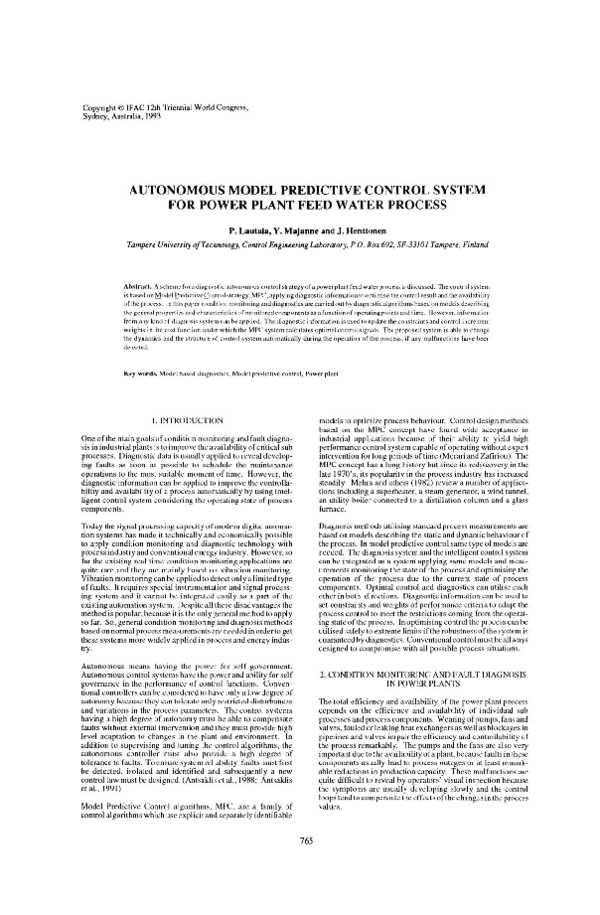 Pdf Autonomous Model Predictive Control System For Power Plant Feed Water Process
