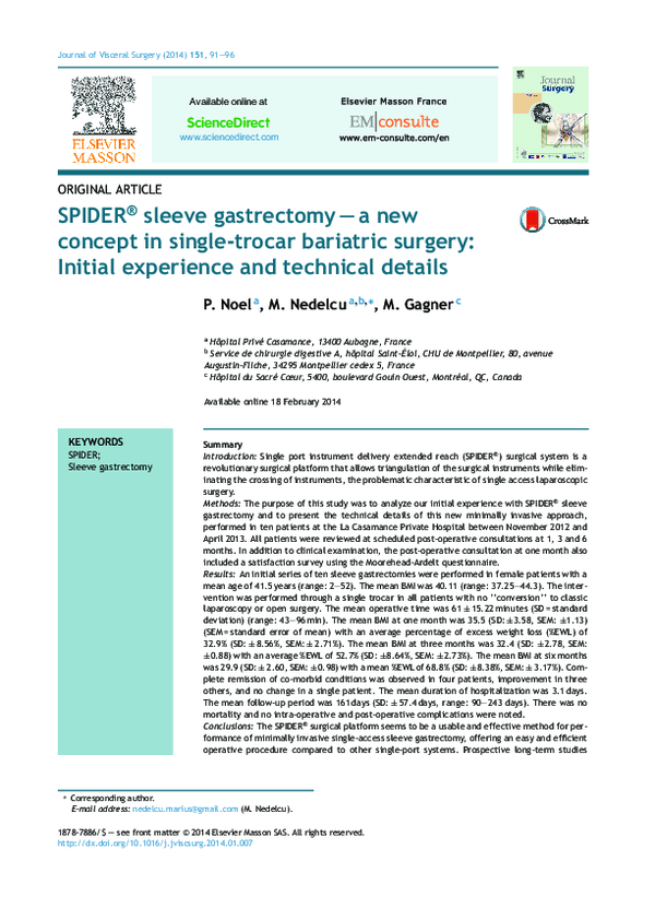 (PDF) SPIDER ® sleeve gastrectomy--a new concept in single-trocar ...