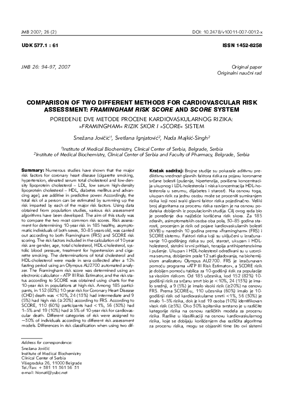 (PDF) Comparison of Two Different Methods for Cardiovascular Risk ...