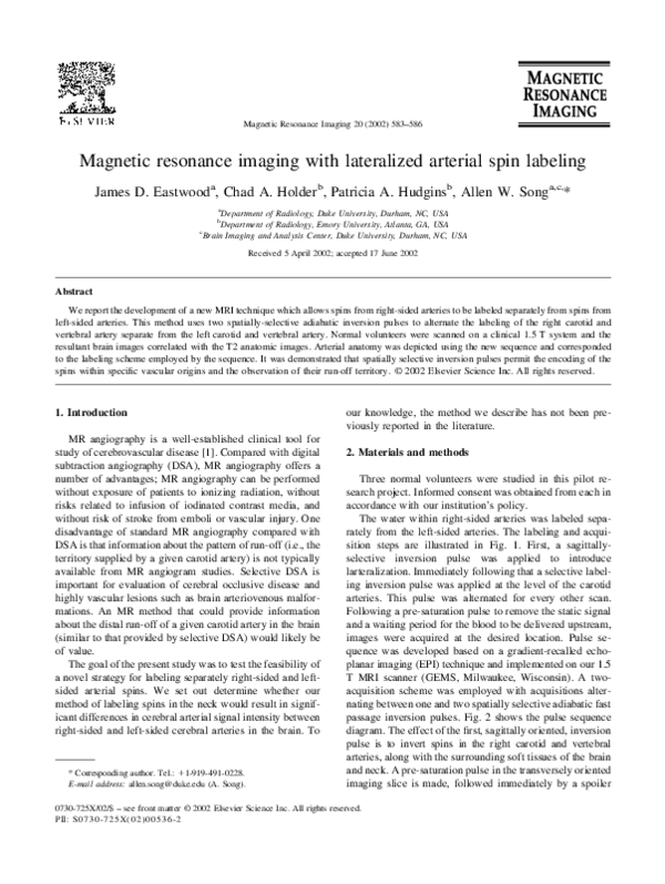 (PDF) Magnetic resonance imaging with lateralized arterial spin labeling