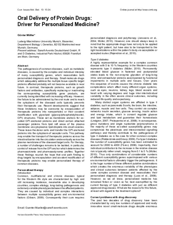 (PDF) Oral Delivery of Protein Drugs: Driver for Personalized Medicine?