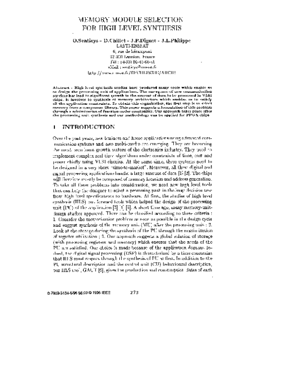 (PDF) Memory module selection for high level synthesis
