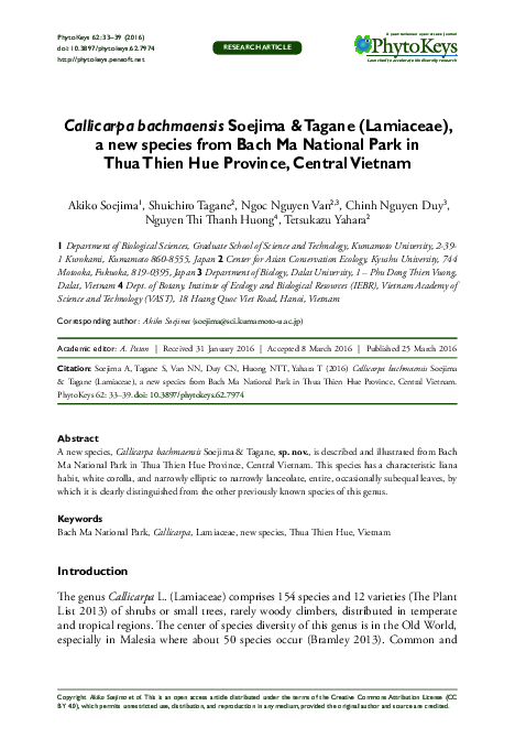 (PDF) Callicarpa bachmaensis Soejima & Tagane (Lamiaceae), a new ...