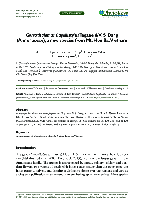 (PDF) Goniothalamus flagellistylus Tagane & V. S. Dang (Annonaceae), a ...
