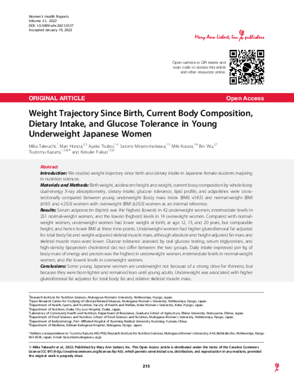 (PDF) Weight Trajectory Since Birth, Current Body Composition, Dietary ...