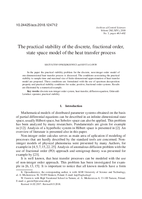 (PDF) The practical stability of the discrete, fractional order, state space model of the heat ...