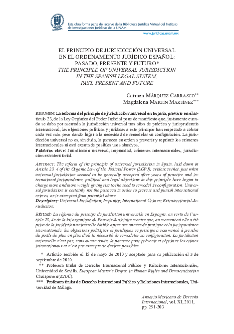 (PDF) The principle of universal jurisdiction in the Spanish legal ...